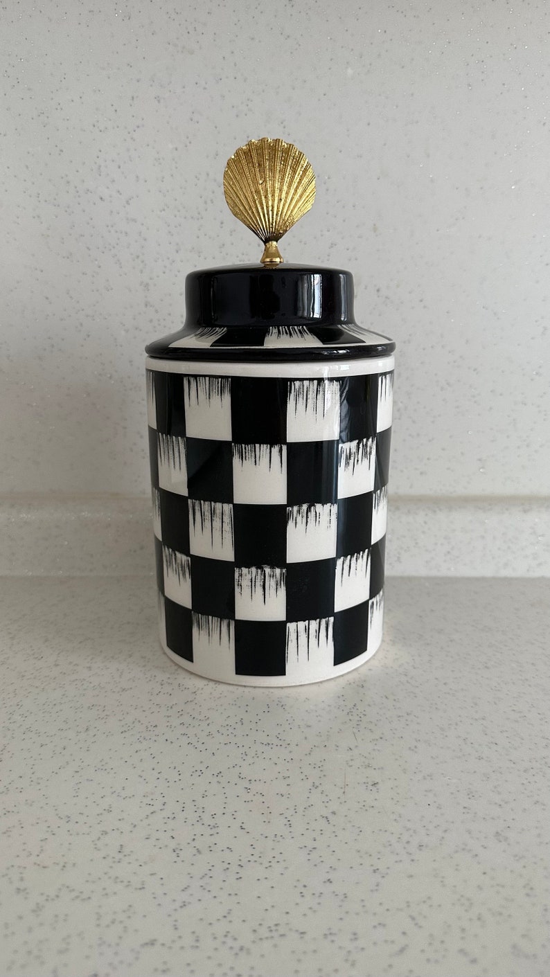 Checkered Ginger Jar, Ceramic Jar Set of 2, Jar With Lid, Red Ginger ...