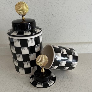 Checkered Ginger Jar, Ceramic Jar Set of 2, Jar With Lid, Red Ginger ...