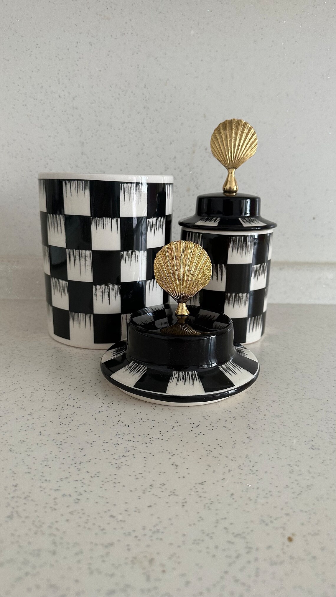 Checkered Ginger Jar, Ceramic Jar Set of 2, Jar With Lid, Red Ginger ...