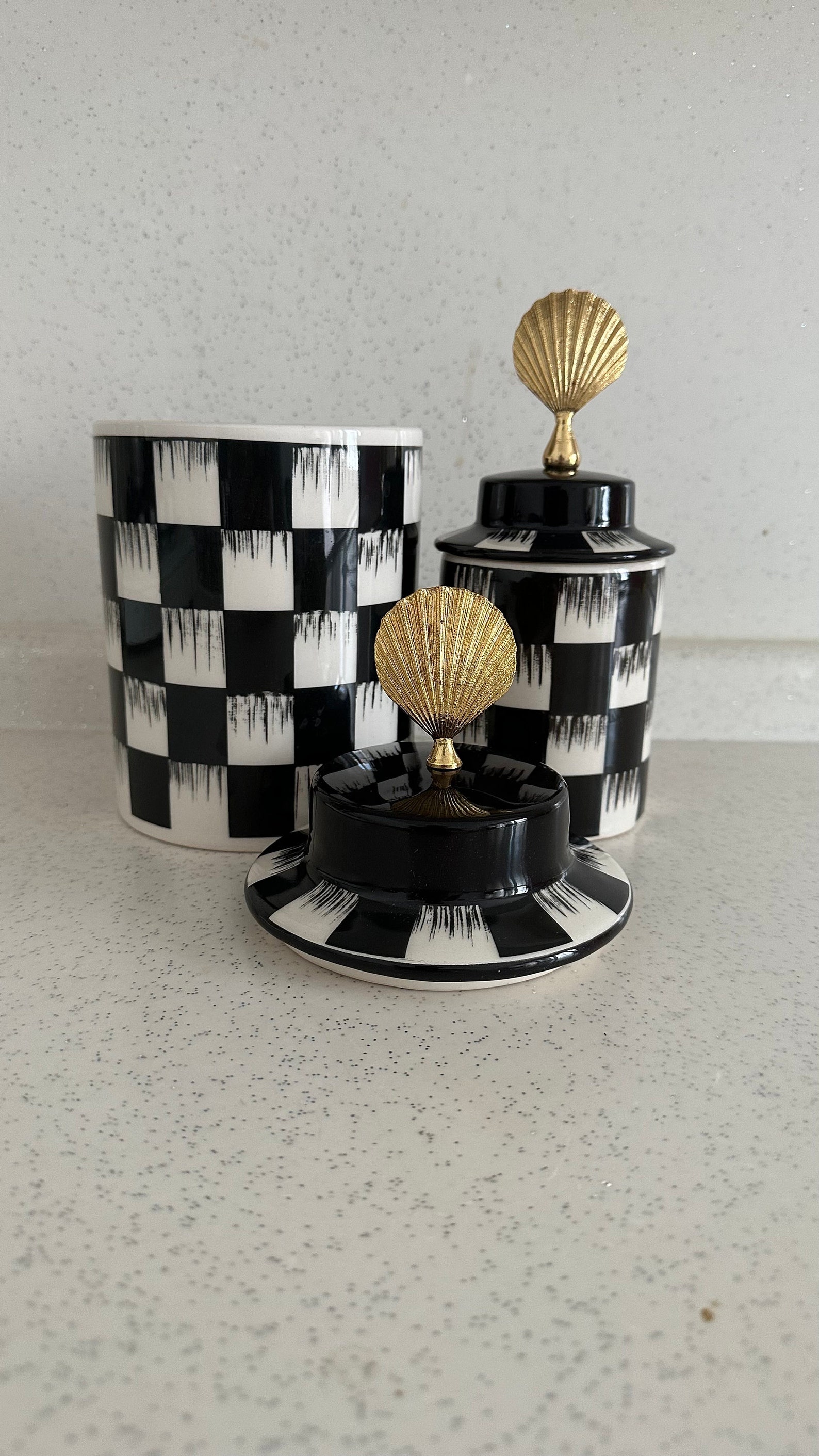 Checkered Ginger Jar, Ceramic Jar Set of 2, Jar With Lid, Red Ginger ...