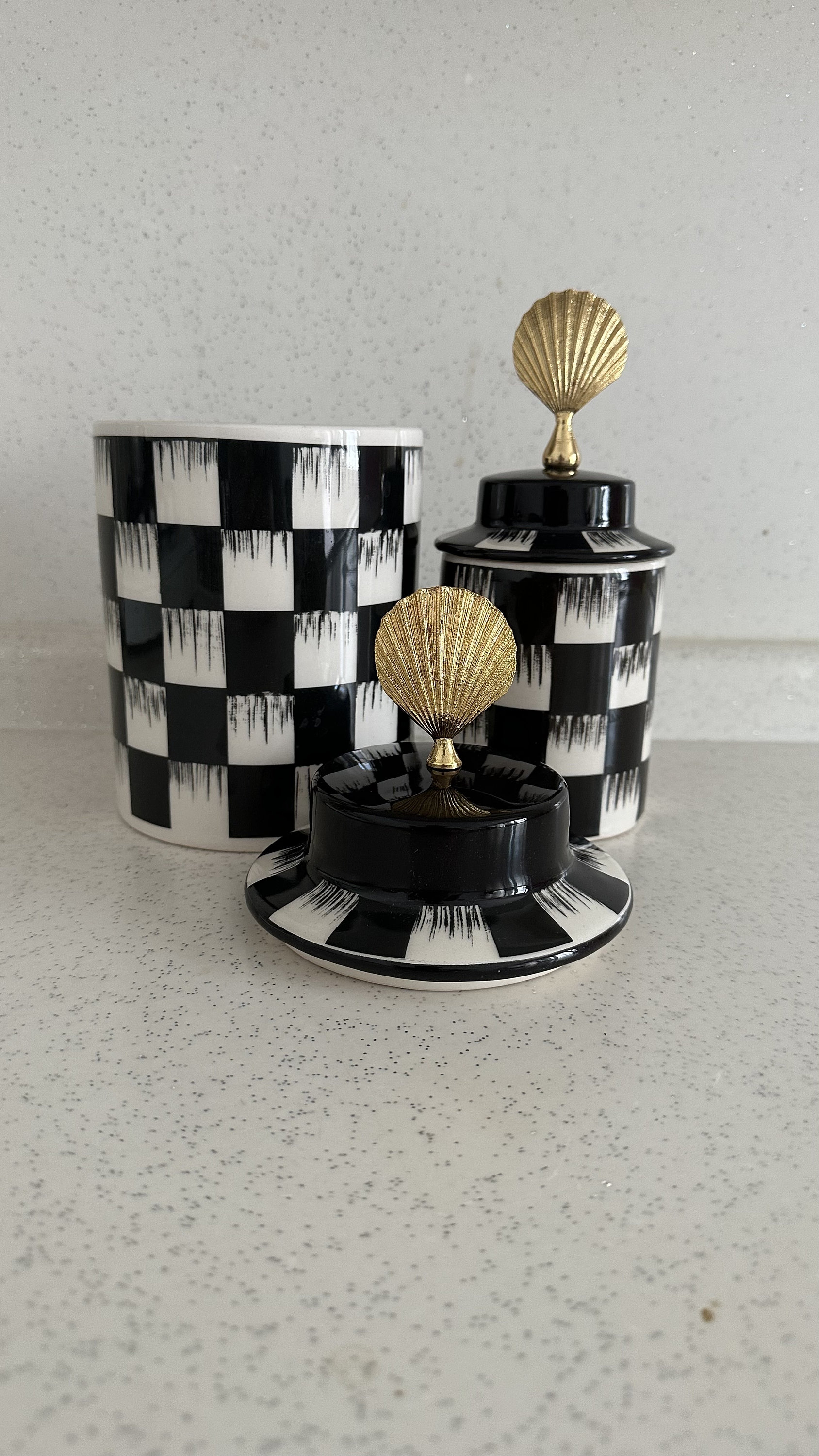 Checkered Ginger Jar, Ceramic Jar Set of 2, Jar With Lid, Red Ginger ...