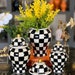 Black and White Checkered Ginger Jar Set , Ceramic Checkered Vase With ...