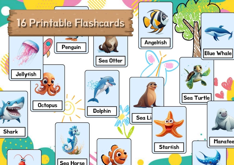 Montessori Aquatic Animal Flashcards - 16 Printable Digital Cards, Kids ...