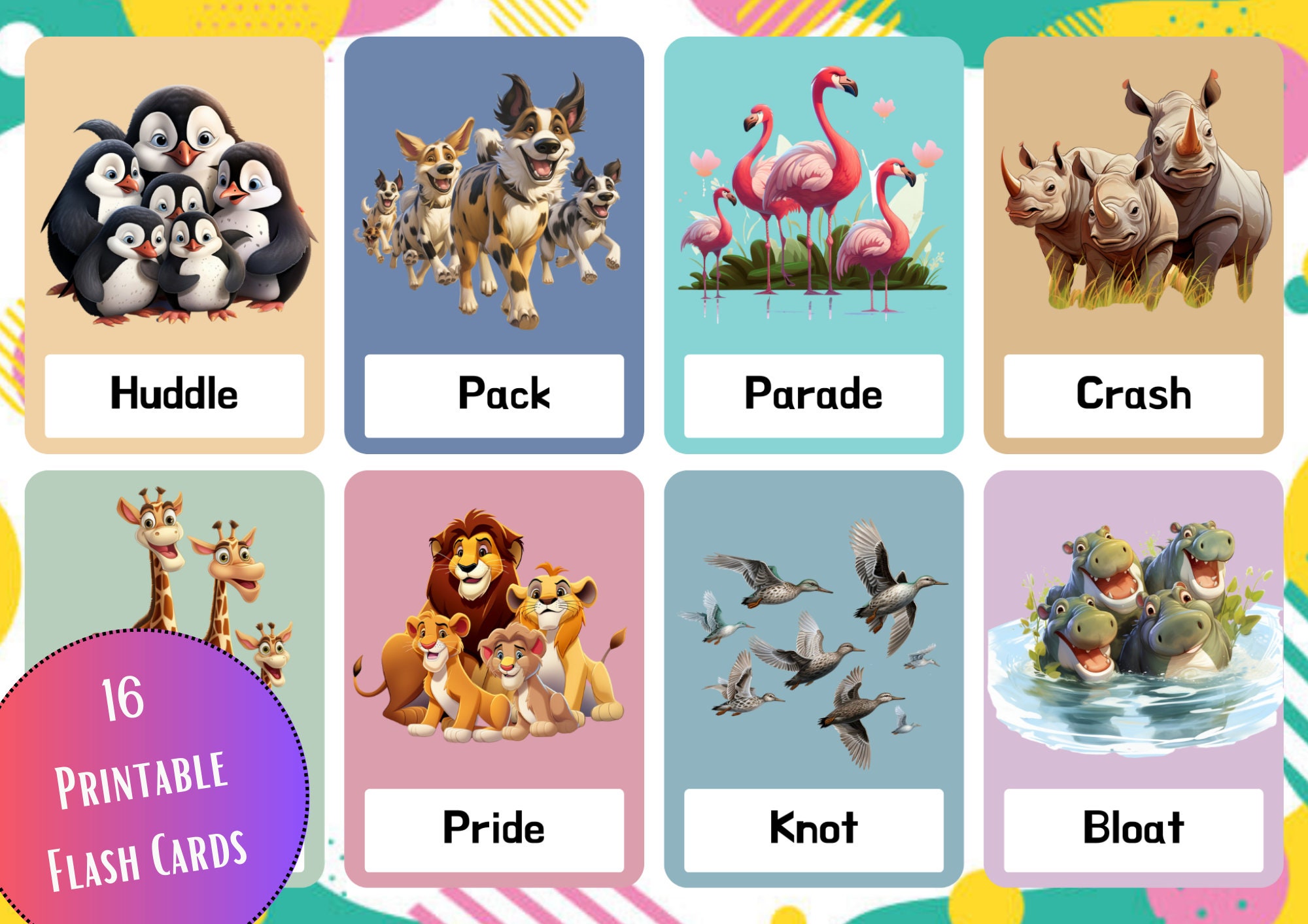 16 Animal Group Flashcards | Digital Flashcards for Kids - Etsy