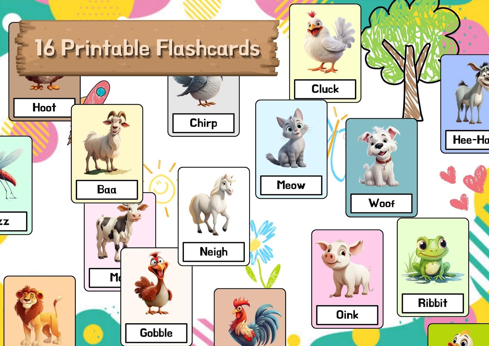 Montessori Animal Sounds Flashcards 16 Printable Digital Cards, Kids ...