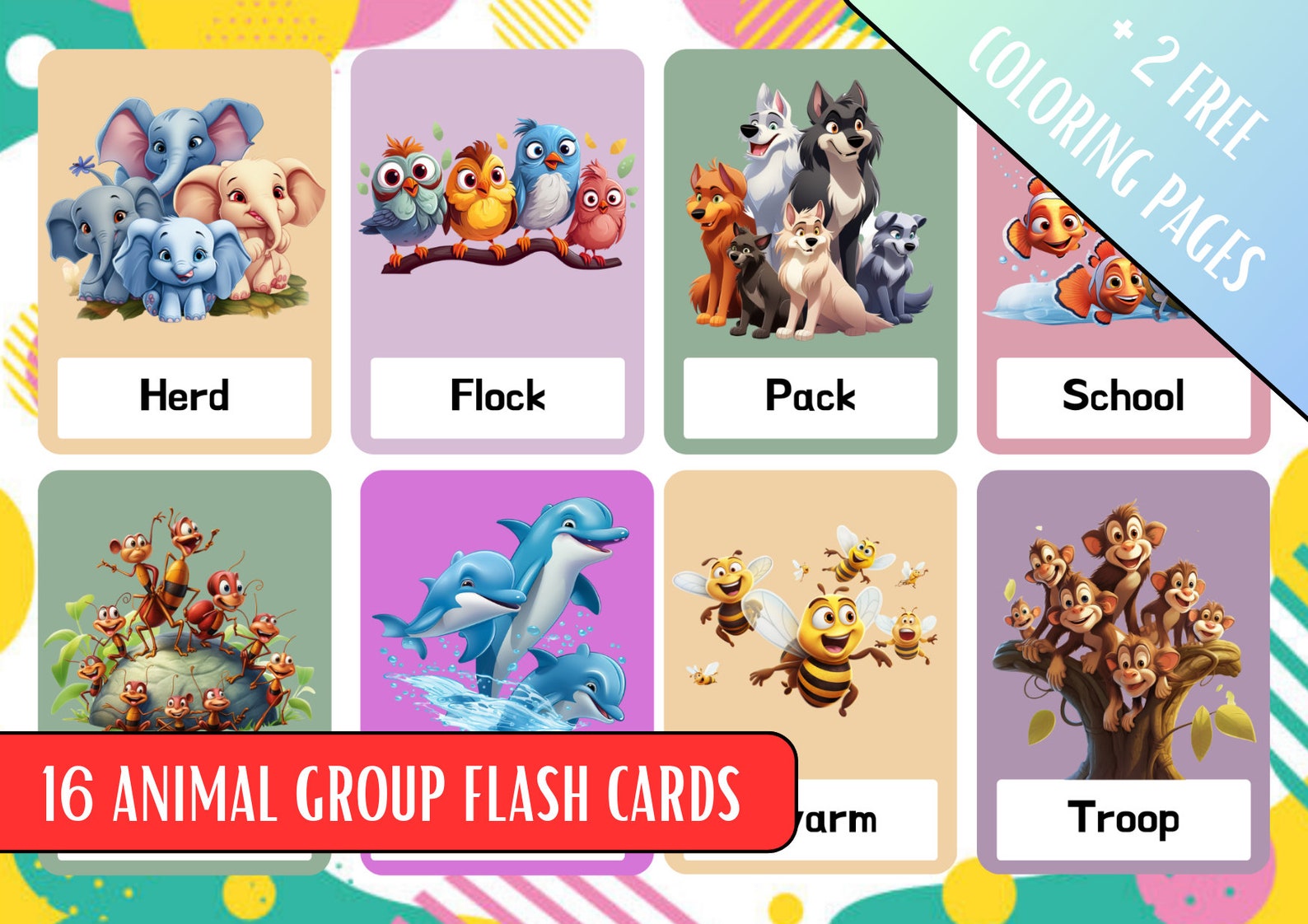 16 Animal Group Flashcards | Digital Flashcards for Kids - Etsy