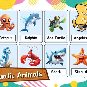 Montessori Aquatic Animal Flashcards - 16 Printable Digital Cards, Kids ...