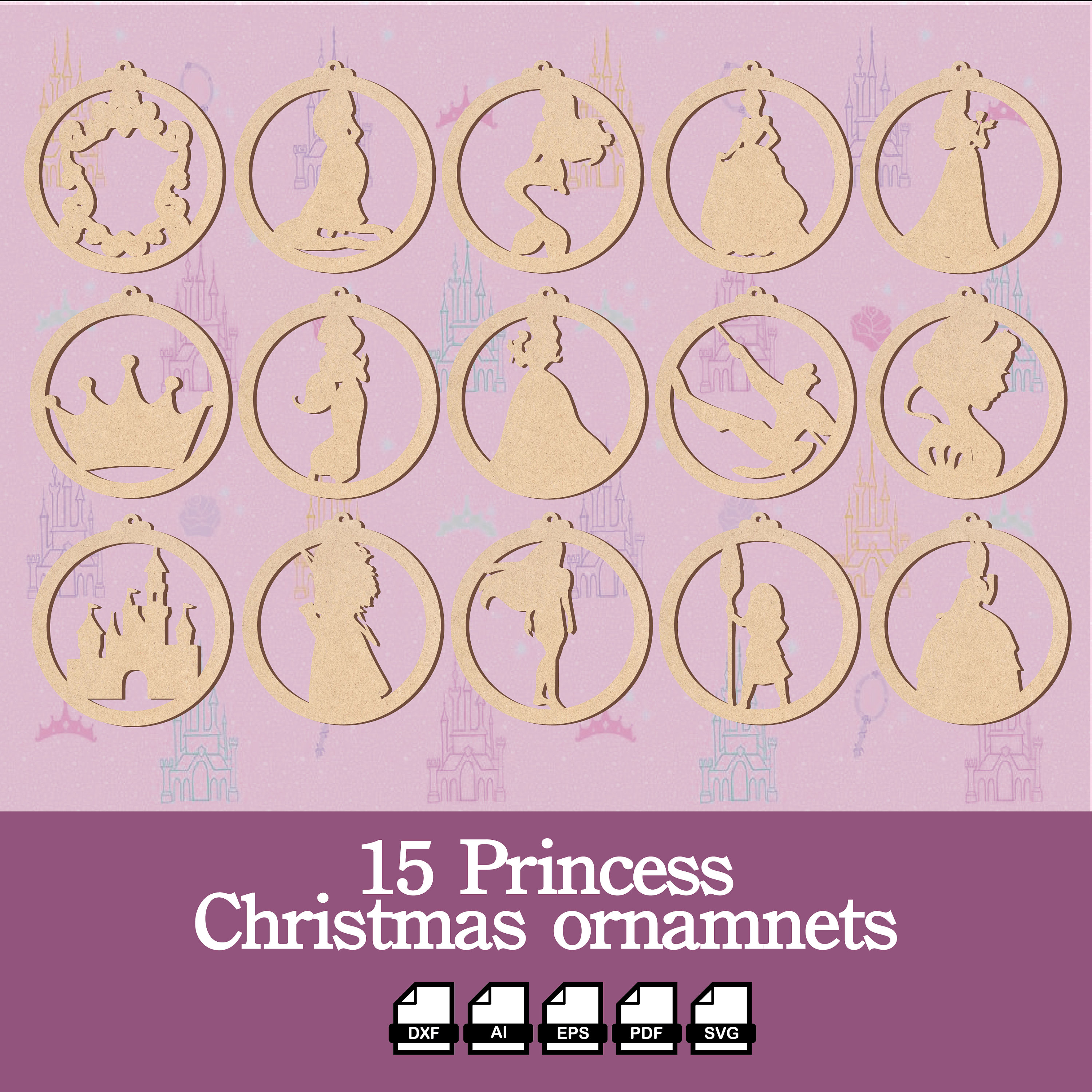 Princesses Christmas Ornaments, Laser Cut Files, Princesses Related ...