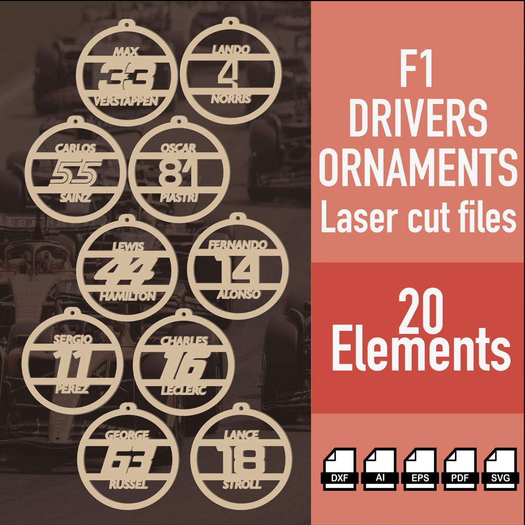 Formula 1 DRIVERS Christmas Ornaments, Laser Cut Files, F1 Drivers ...