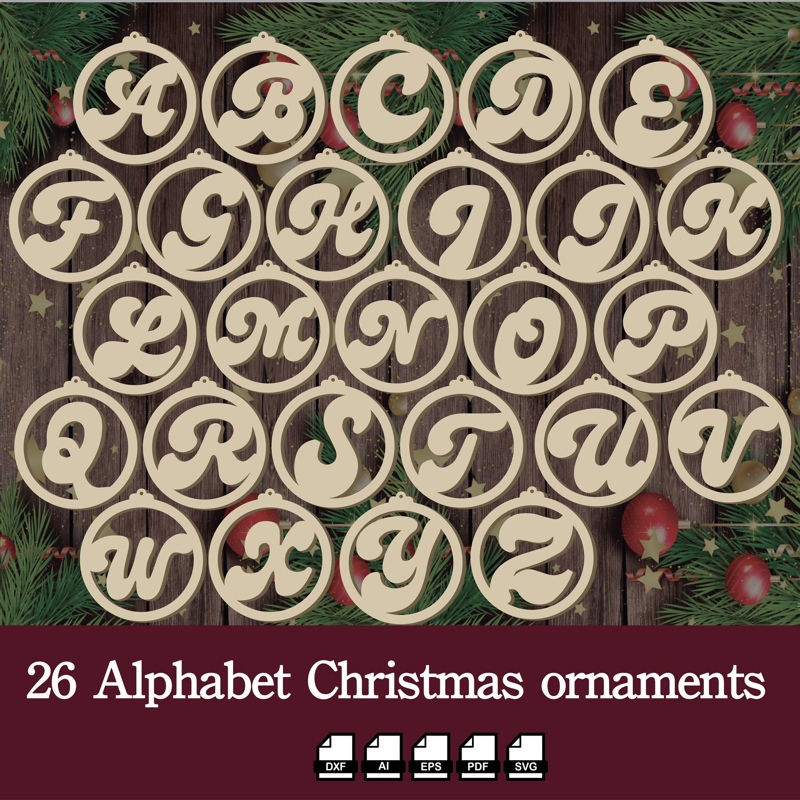 Alphabet Christmas Ornaments Laser Cut Files 26 Initials as - Etsy