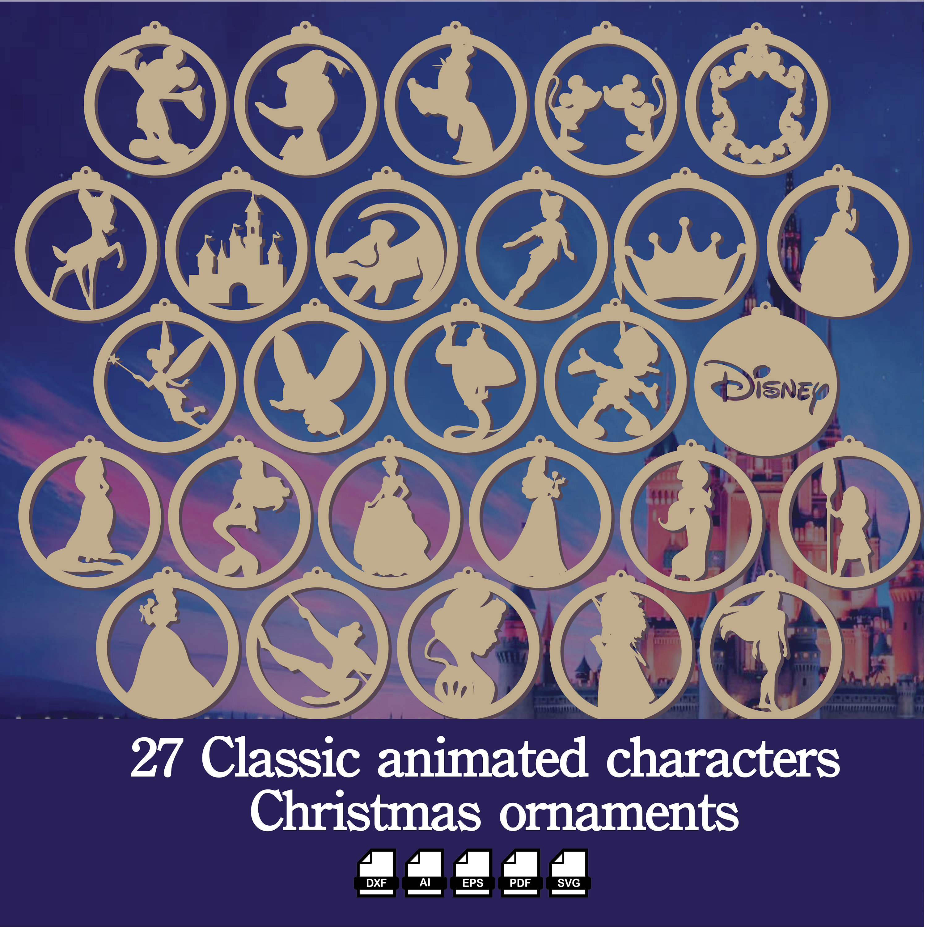 Animated Characters Christmas Ornaments, Laser Cut Files, 27 Classic ...