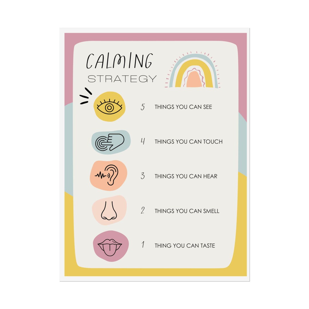 Calming Strategy Poster | Rolled Poster, 5-4-3-2-1 Grounding Technique ...