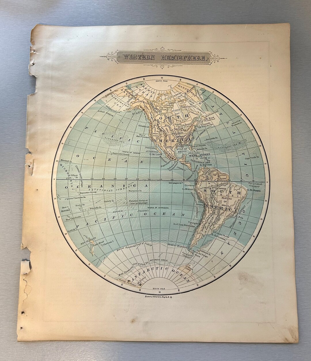 Western Hemisphere - Rare ORIGINAL Print From - Colton, George ...
