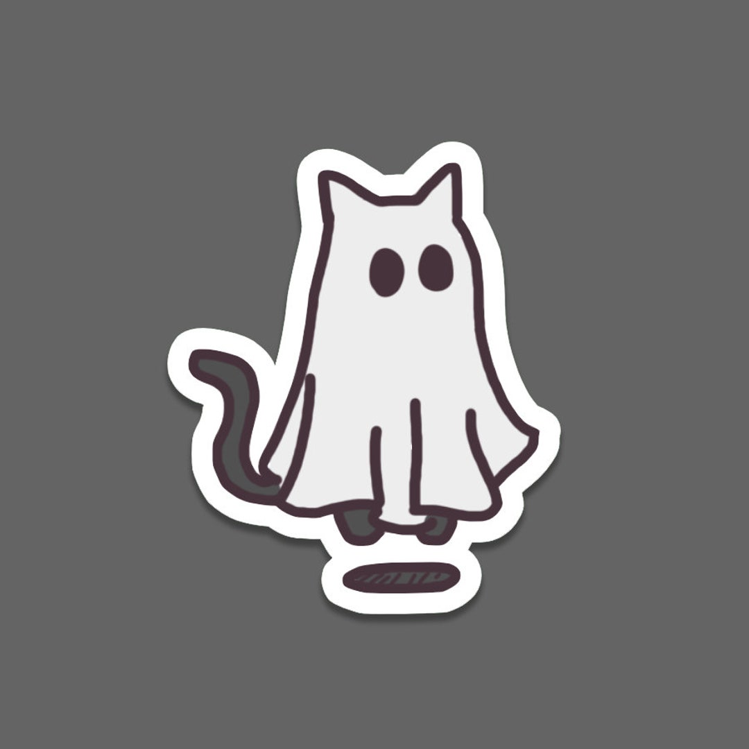 Spooky Halloween Ghost Cat Sticker Glossy Vinyl Waterproof Cute & Funny ...