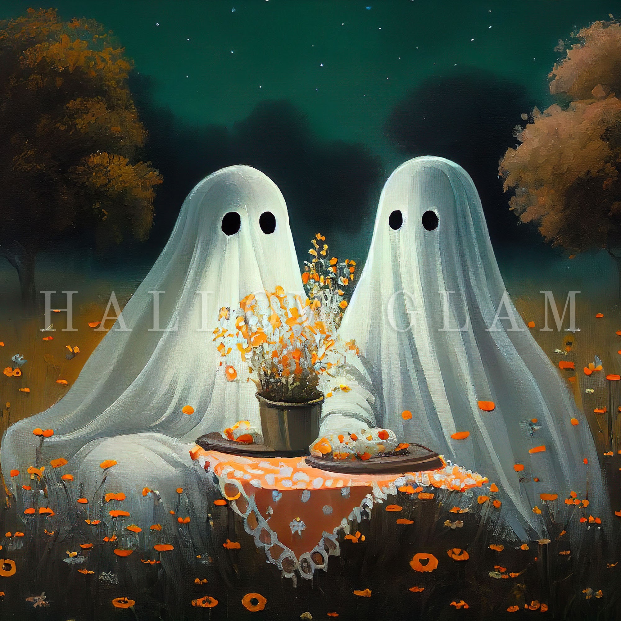 Two Ghosts in Love Having a Picnic on the Plateau Cute Gothic - Etsy