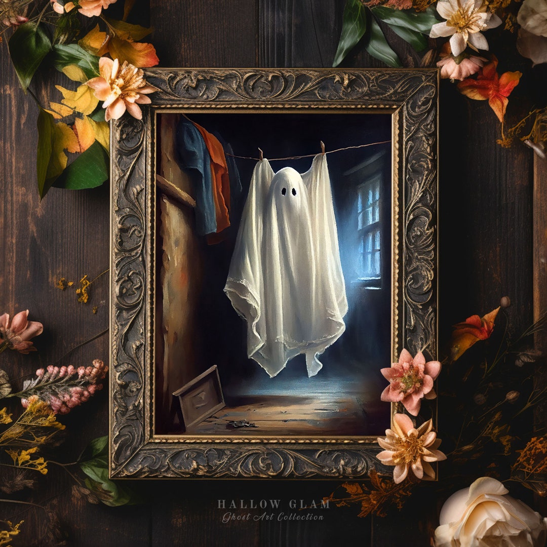 Ghost on Laundry Day, Funny Halloween Decor, Art Poster Print, Dark ...