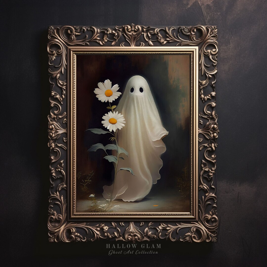 Ghost With Daisies, Gothic Floral Ghost, Art Poster Print, Vintage ...