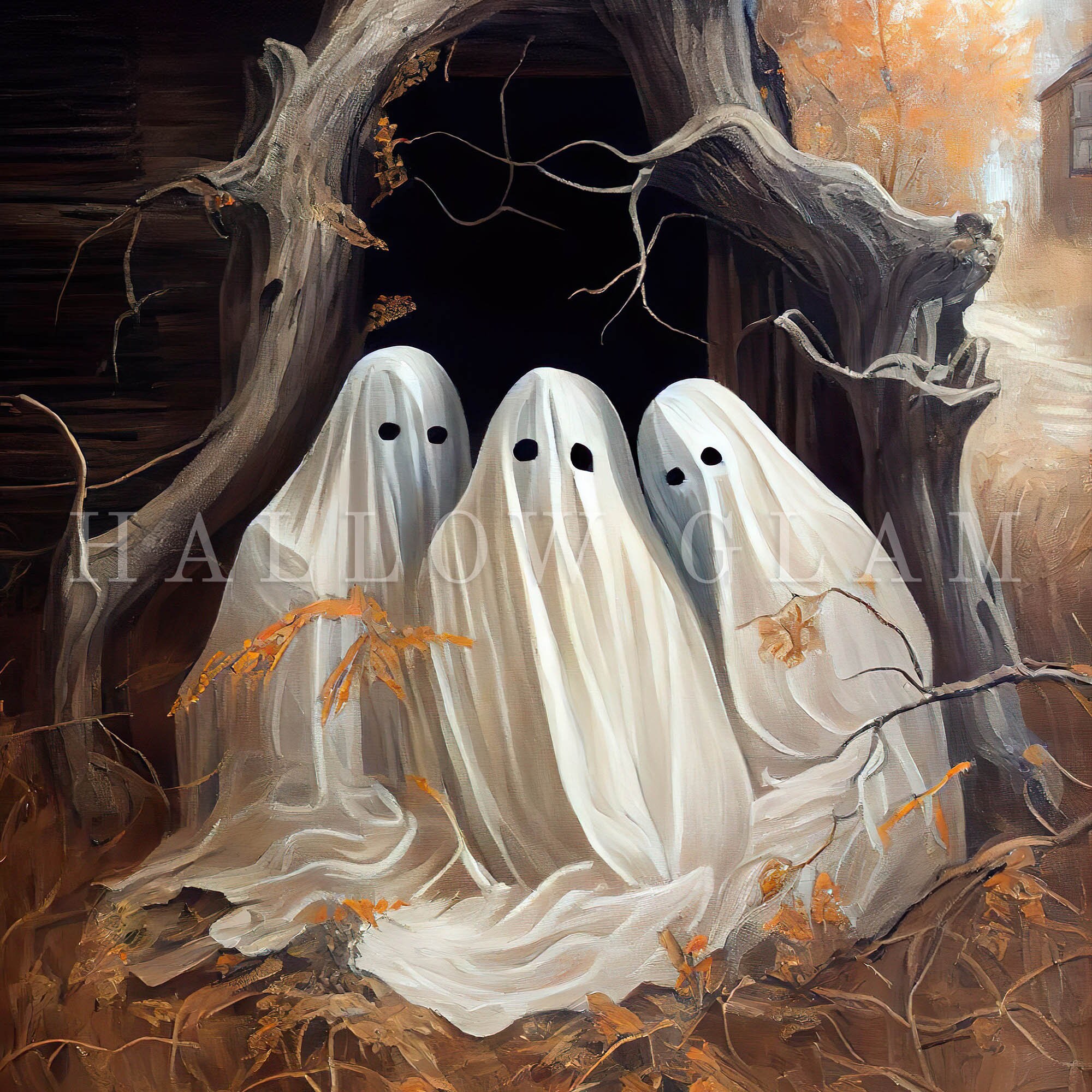 Three Cute Ghosts Poster, Sheeted Ghost Art Print, Abandoned Art, Cute ...