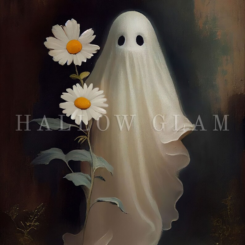 Ghost With Daisies, Gothic Floral Ghost, Art Poster Print, Vintage ...