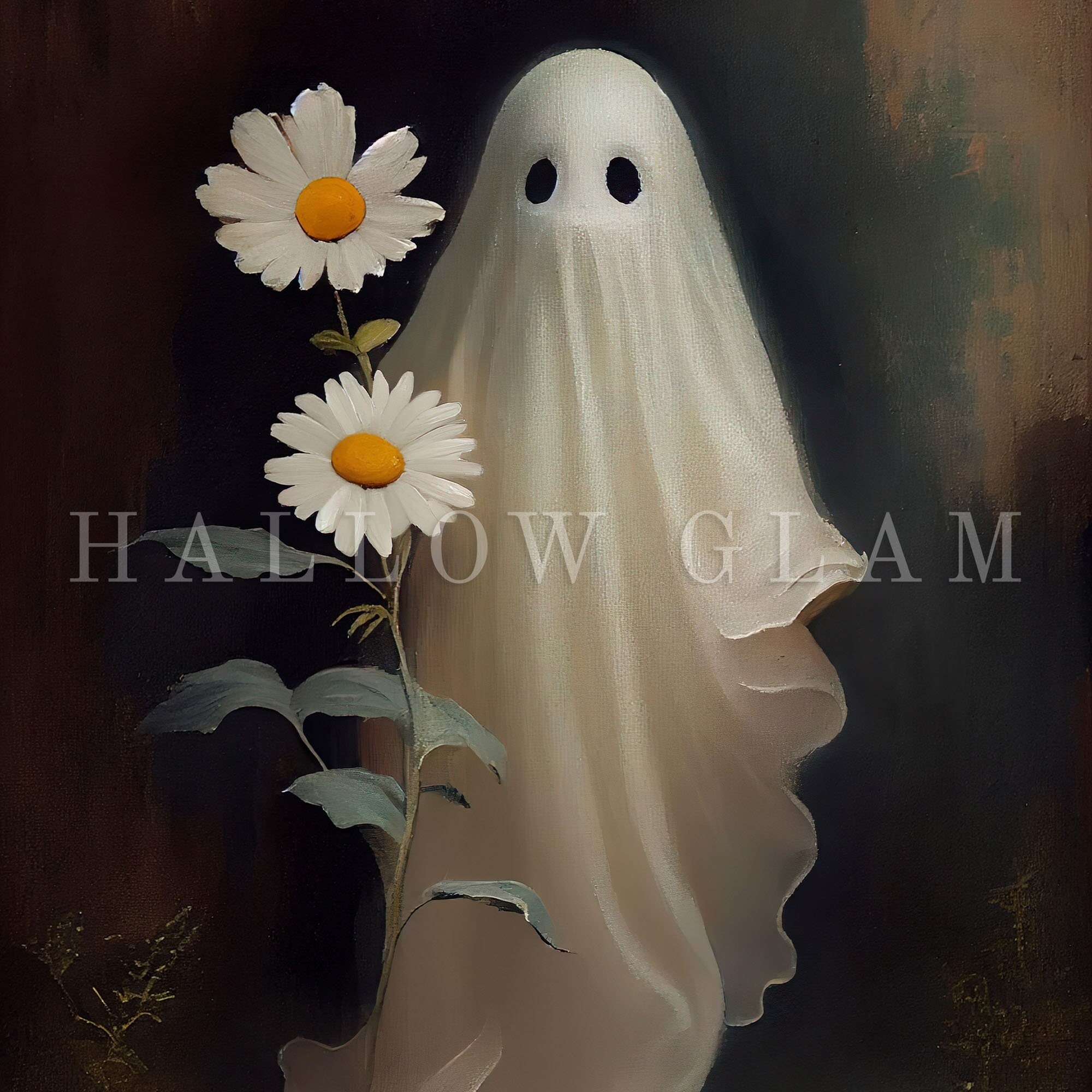 Ghost With Daisies, Gothic Floral Ghost, Art Poster Print, Vintage ...