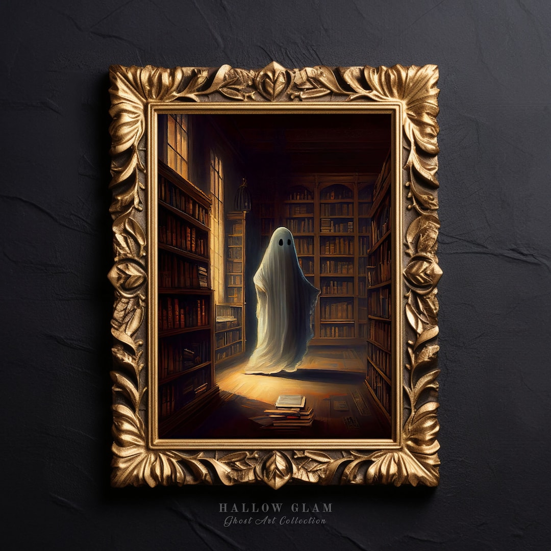Ghost in an Old Library Print, Halloween Wall Art, Vintage Poster ...