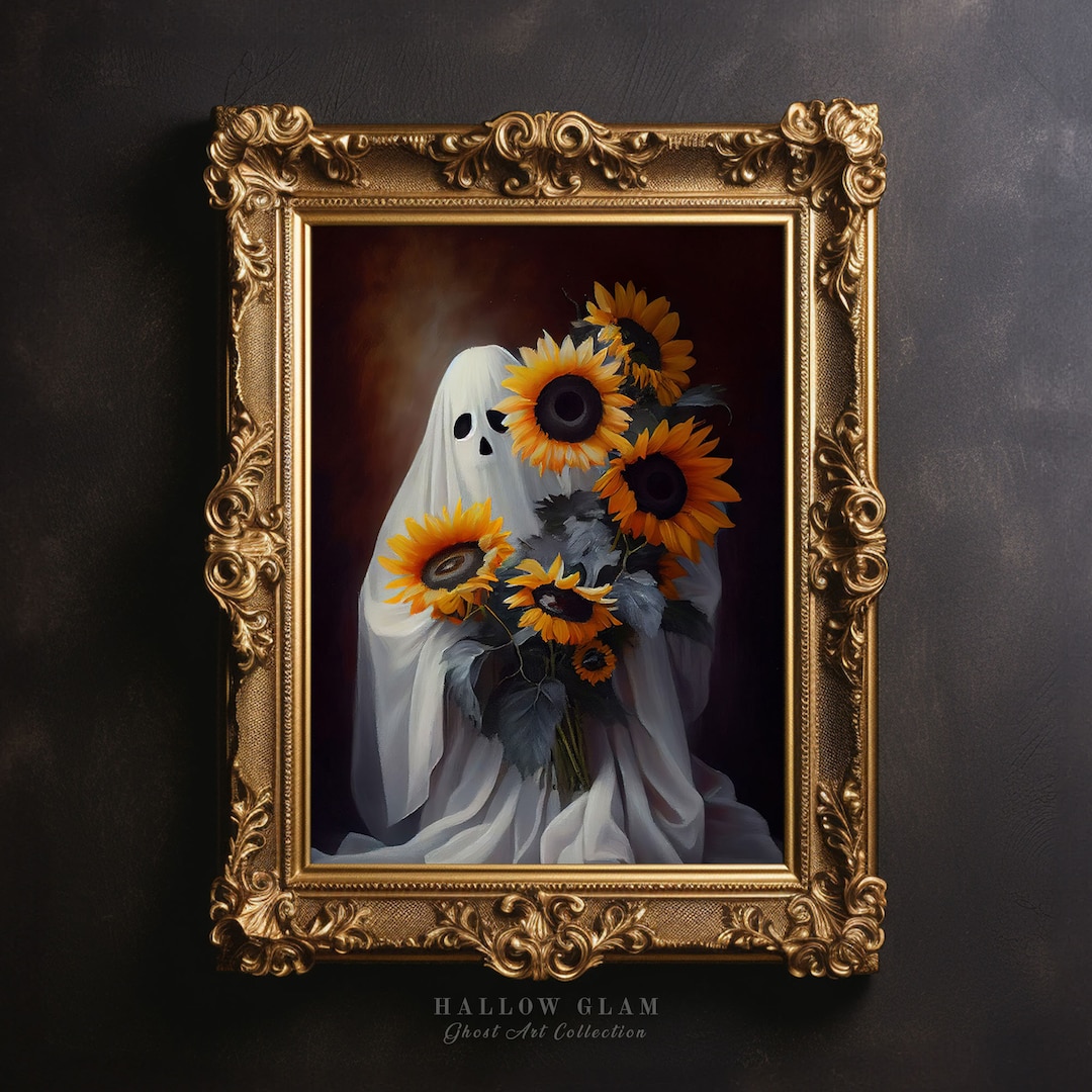 Sunflowers Ghost Portrait, Gothic Painting, Dark Academia, Floral Wall ...