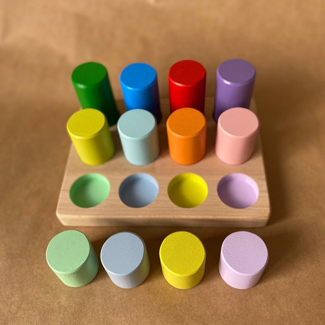 Wooden Color Matching Tray Cylinder Set Fine Motor Skills - Etsy