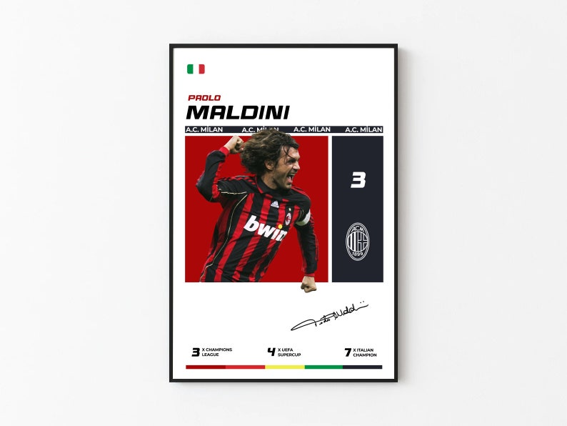 Paulo Maldini Poster, Minimalist Poster, Sports Poster, Wall Art Decor ...