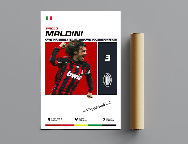 Paulo Maldini Poster, Minimalist Poster, Sports Poster, Wall Art Decor ...
