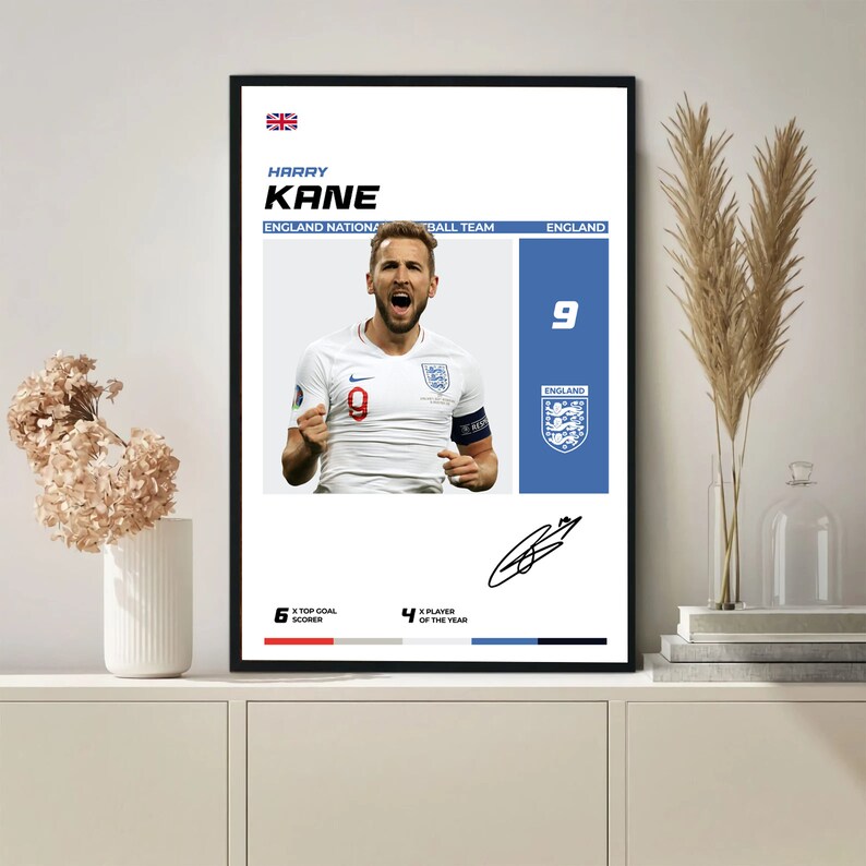 Harry Kane Poster, England Football, Soccer Poster, Sports Poster, Wall ...