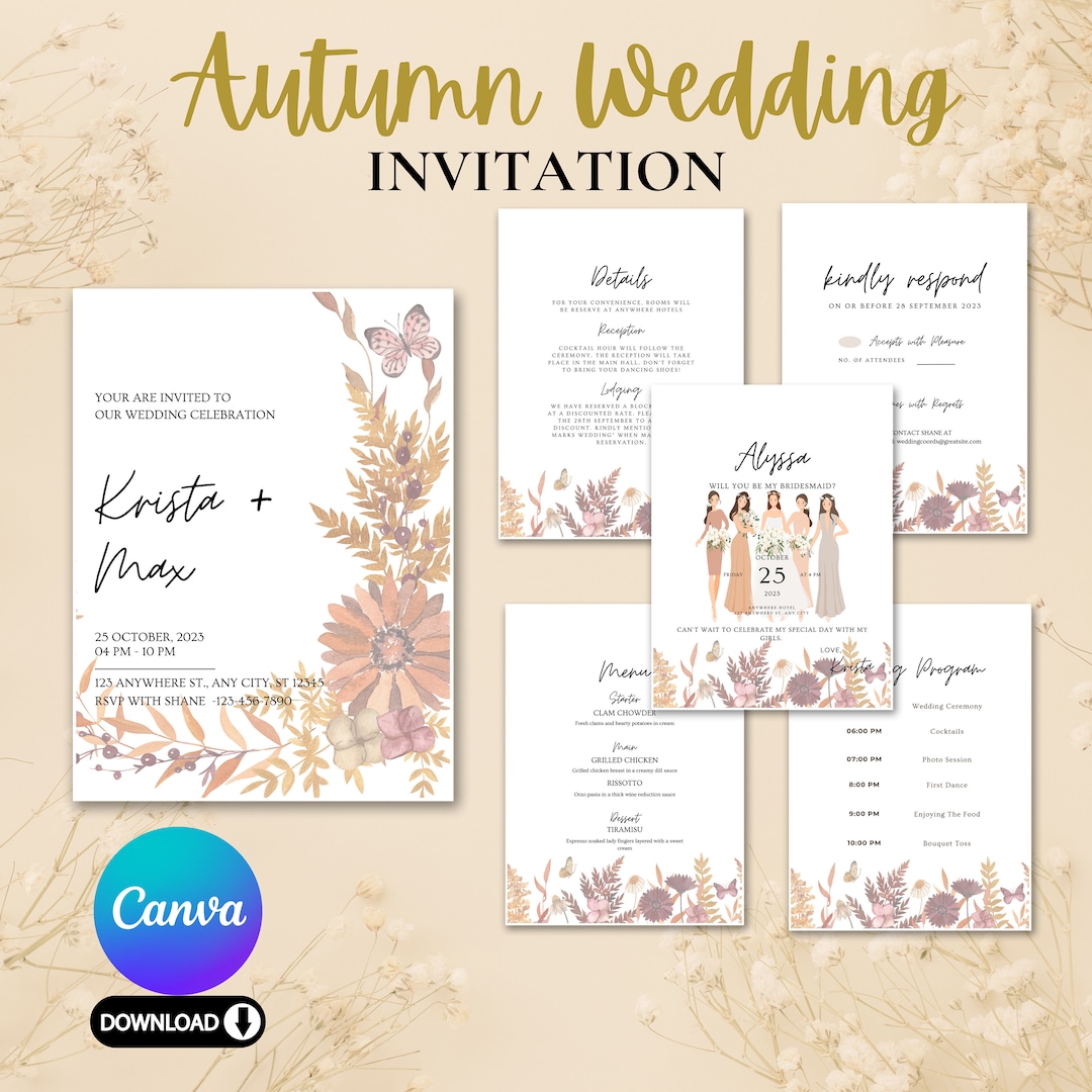 Autumn Wedding Invite, Fall Invitation, Autumn Rustic Wedding ...