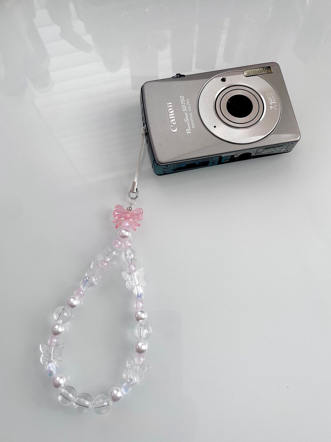 Cute Iridescent Pearl Butterfly Bow Heart Beaded Kawaii Keychain, Phone ...