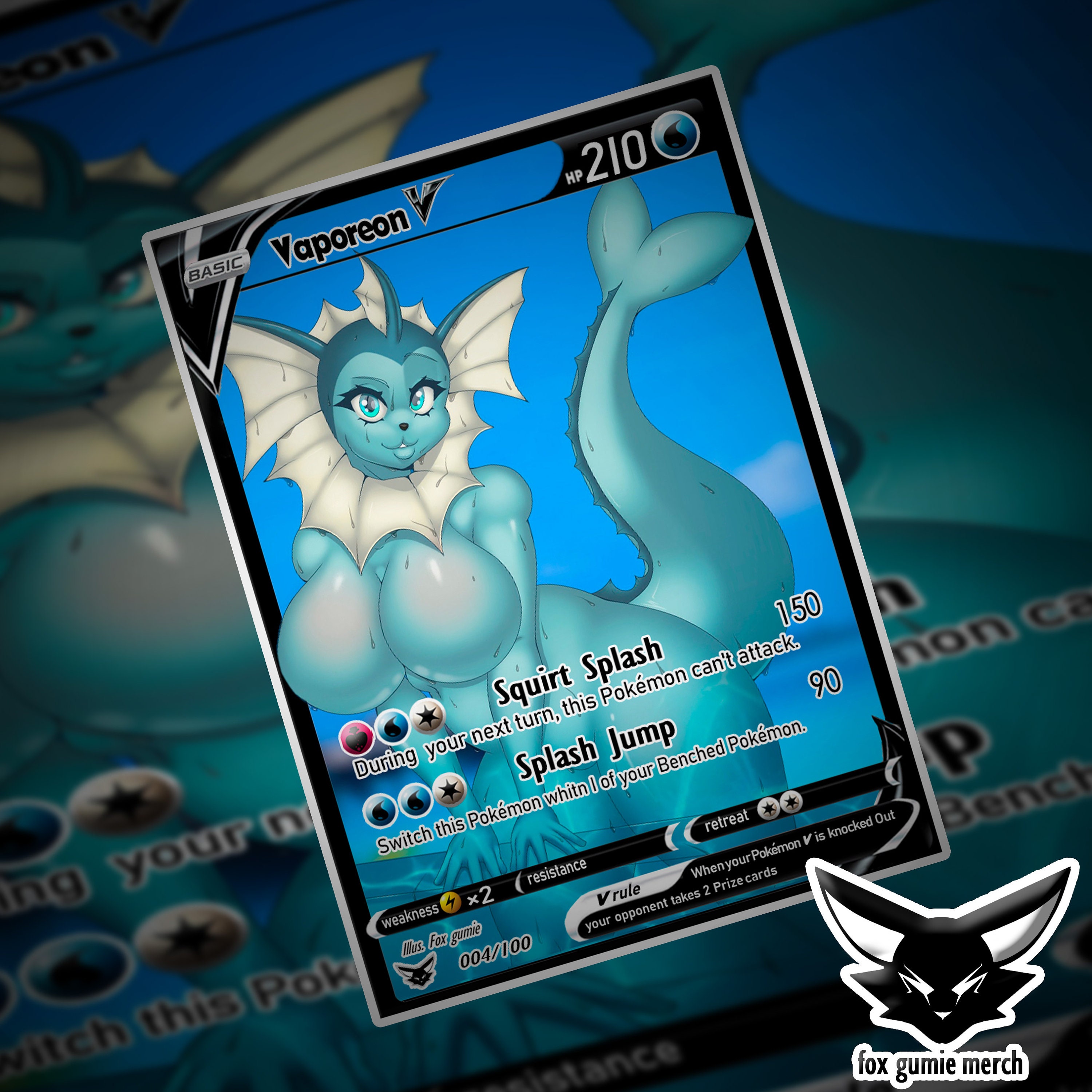 Vaporeon Pokemon Card full Art Pokemon V Vaporeon Custom Holographic Card Nsfw Furry Sexy ...