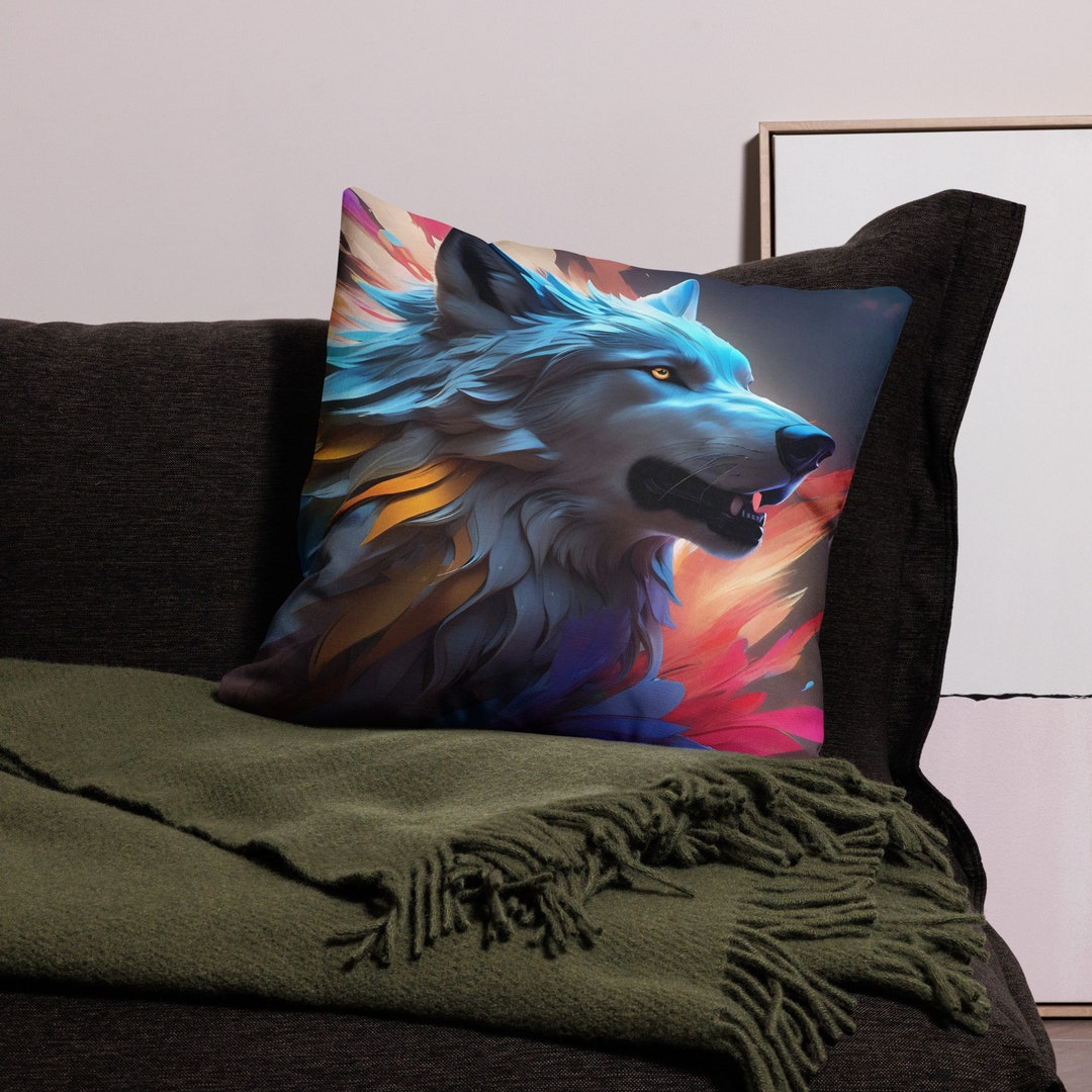 Premium Wolf Throw Pillow Colorful Wildlife Design Unique - Etsy