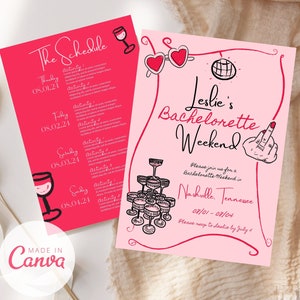 Hand Drawn Bachelorette Party Invitation & Schedule Bundle, Nashville ...