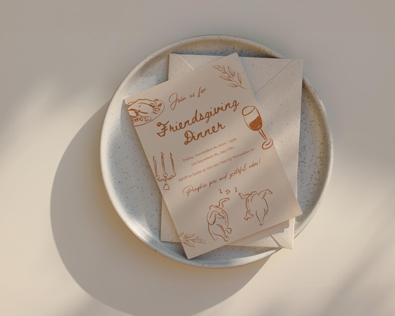 Friendsgiving Invitation, Hand Drawn Thanksgiving Dinner Invite ...
