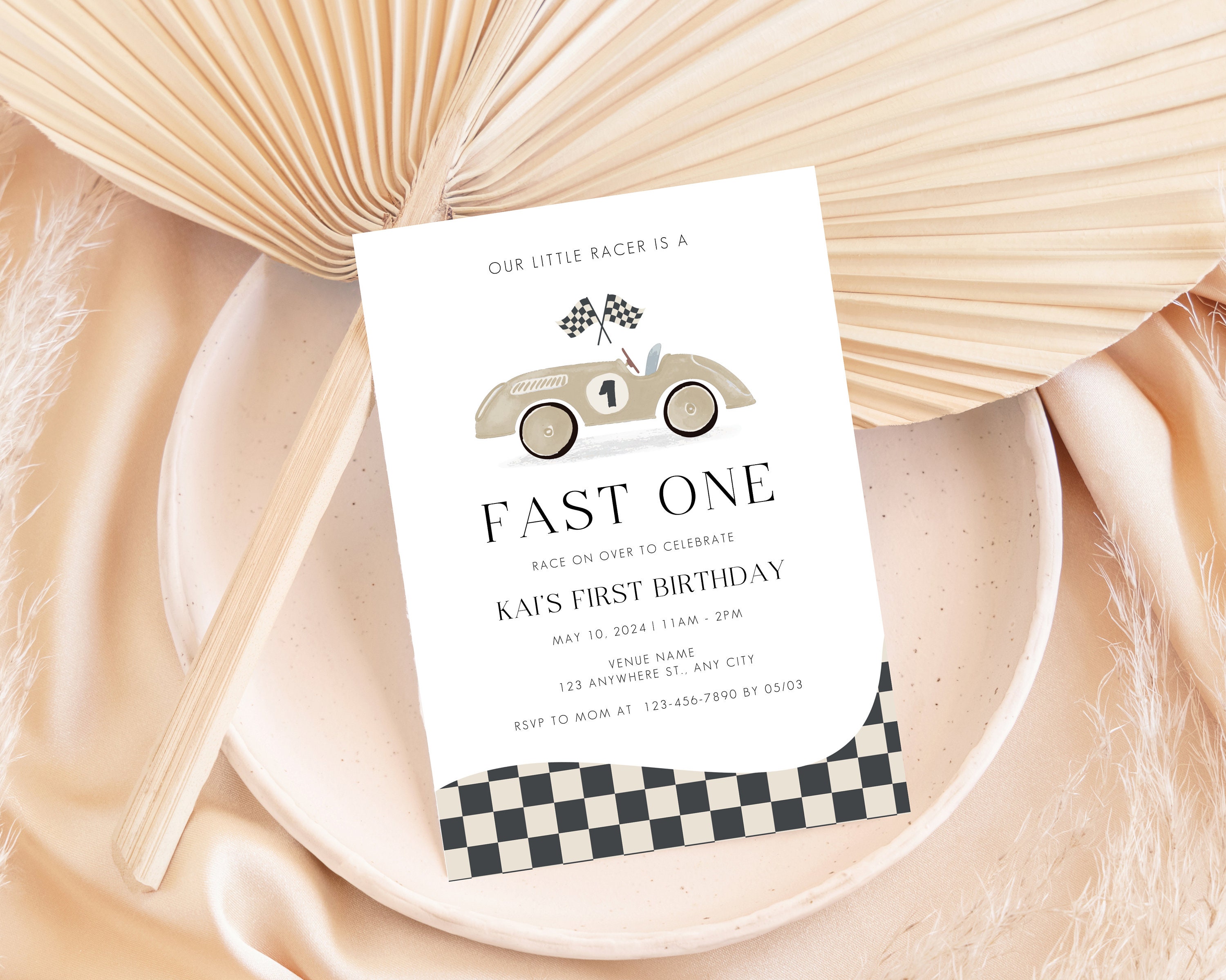 Fast One First Birthday Invitation, Boys Fast One 1st Birthday Template ...