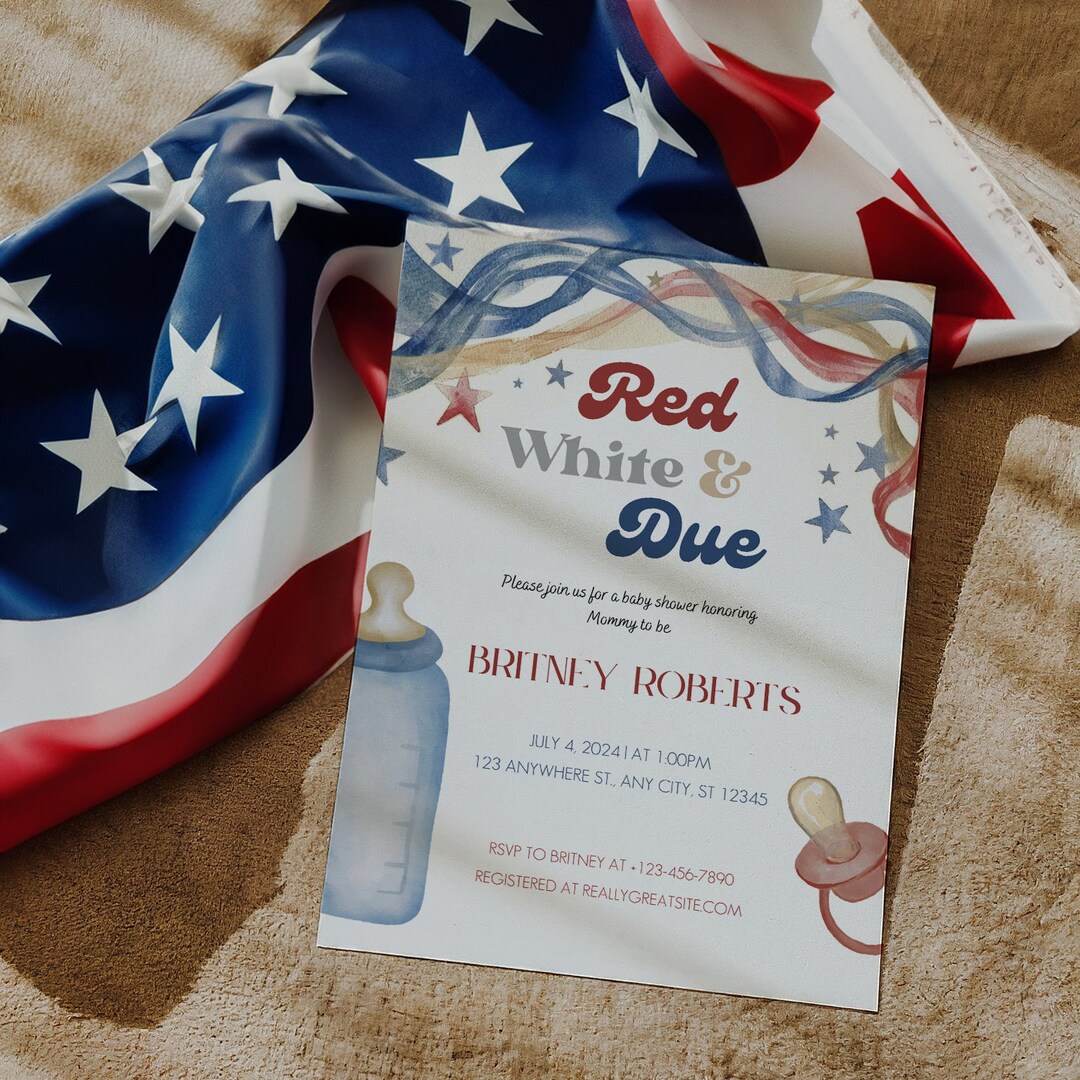 Red White & Due Baby Shower Invitation, 4th of July Themed Invite ...