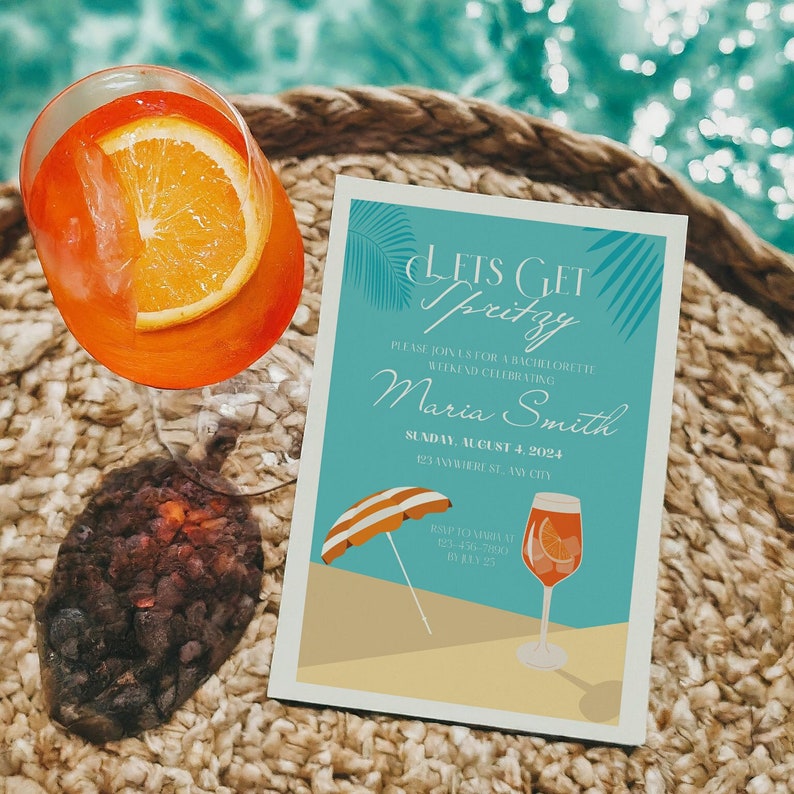 Lets Get Spritzy Bachelorette Invitation & Schedule, Aperol Spritz ...