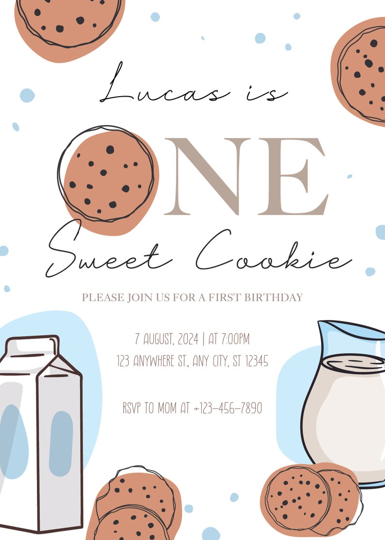 One Sweet Cookie Birthday Invitation, Milk and Cookies First Birthday ...