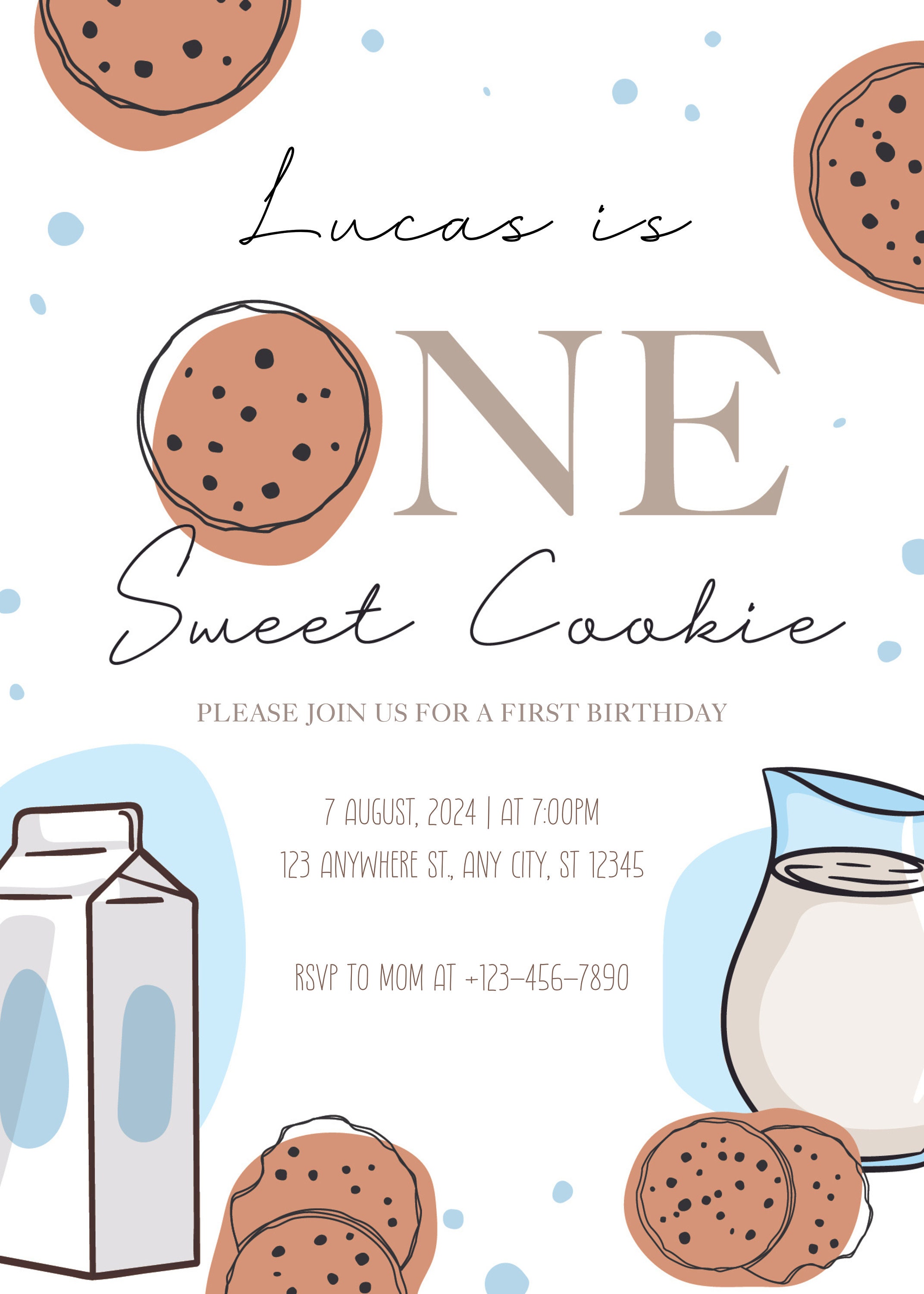 One Sweet Cookie Birthday Invitation, Milk and Cookies First Birthday ...