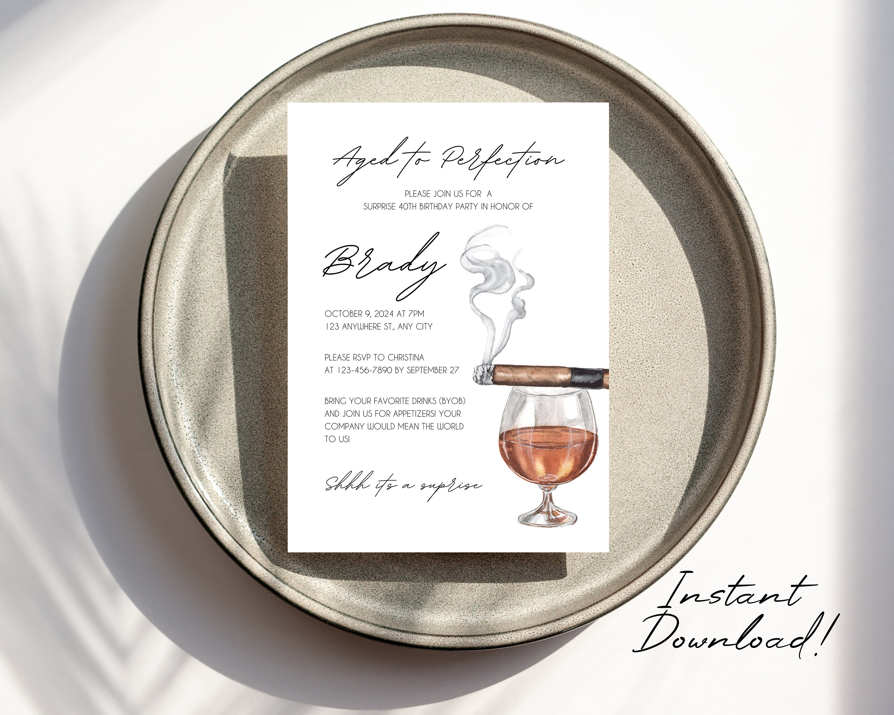 Whiskey & Cigars Birthday Invitation, Aged to Perfection Mens Rustic ...