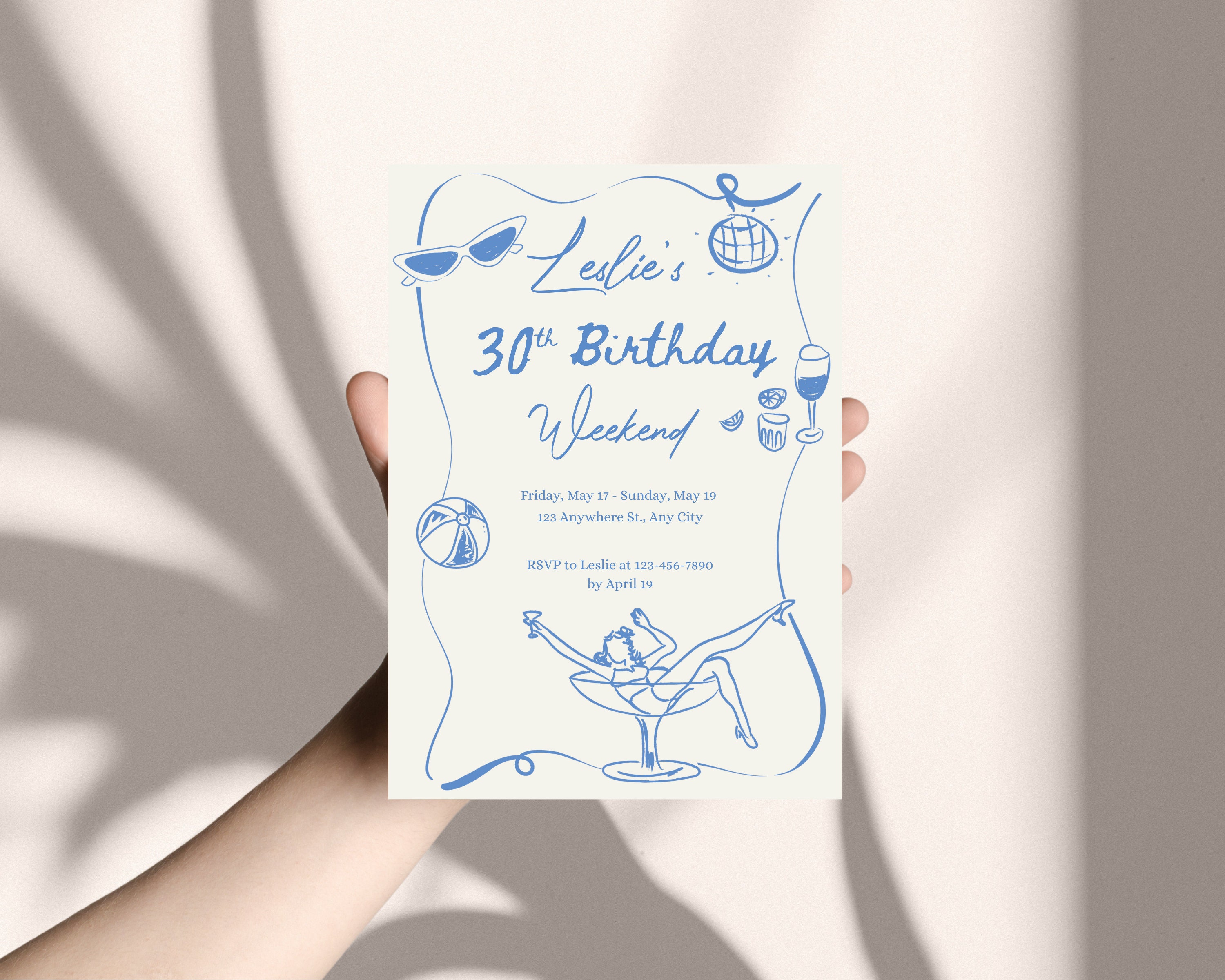 Hand-drawn Birthday Weekend Bundle, Editable Invitation, Itinerary ...