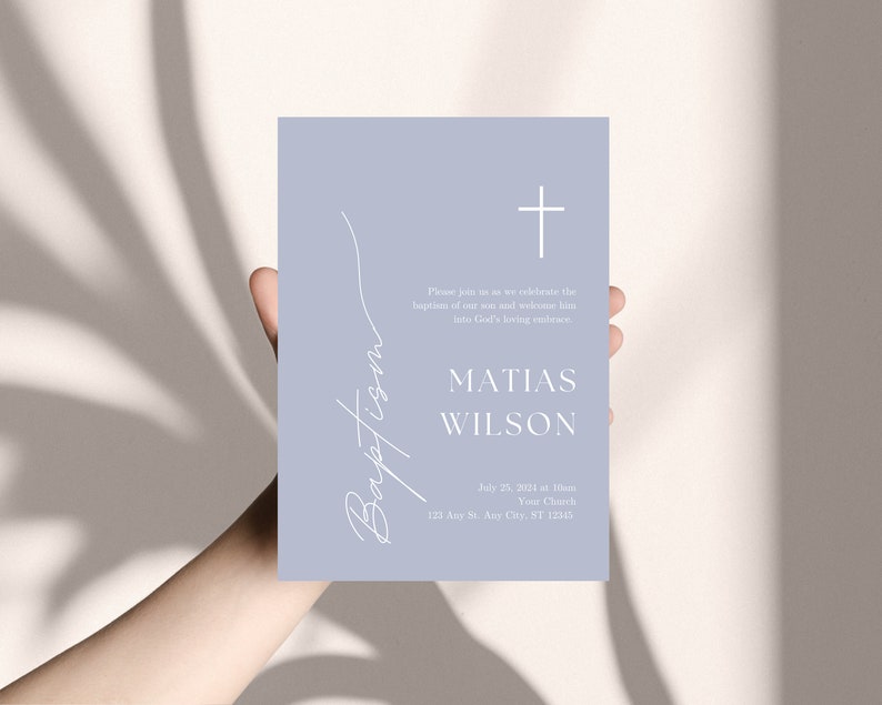 Minimalist Baptism Invitation Template, Elegant Modern Baptism Invite ...