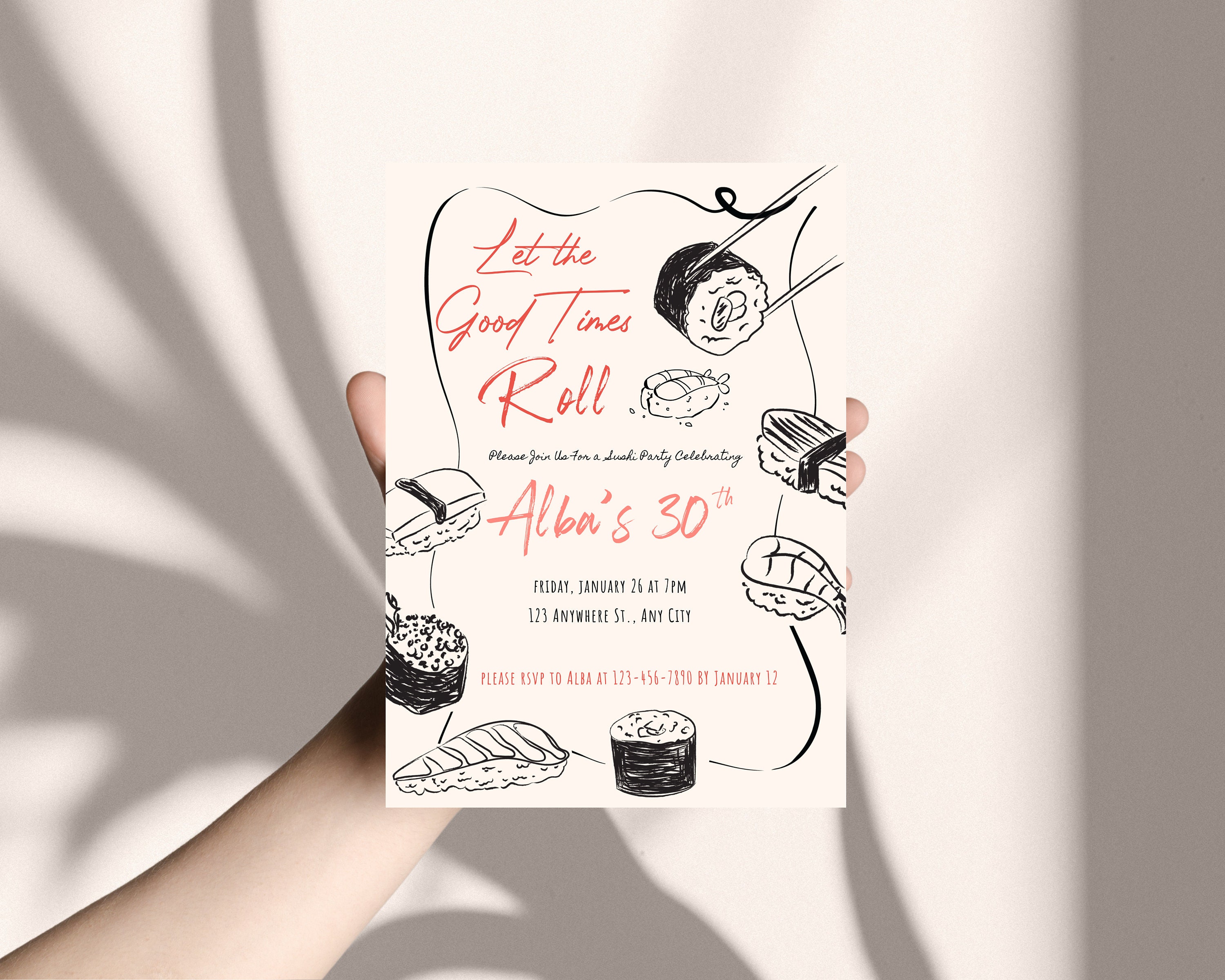 Let the Good Times Roll Sushi Party Invitation, Sushi Themed Birthday ...