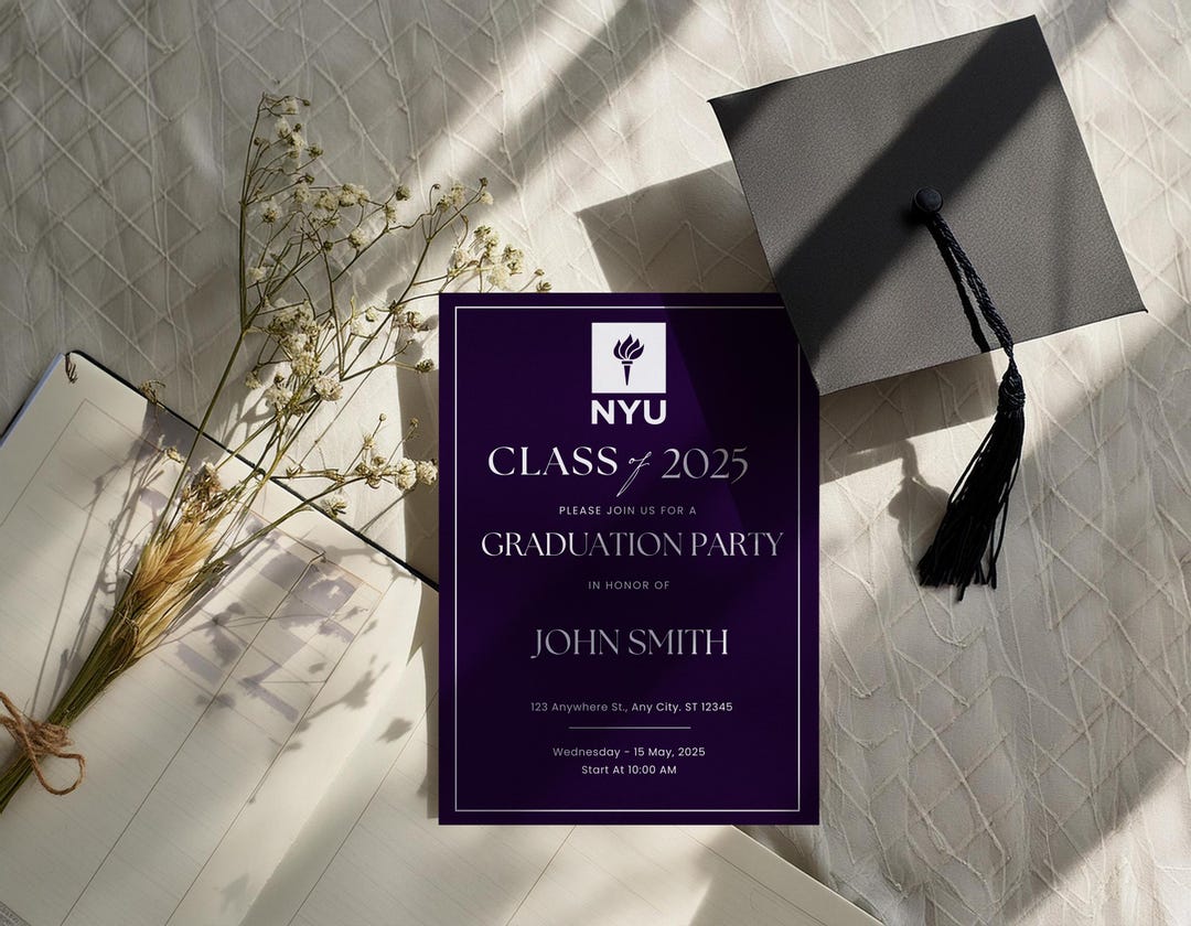 NYU Class of 2025 Graduation Party Invitation, Grad Announcement Card ...