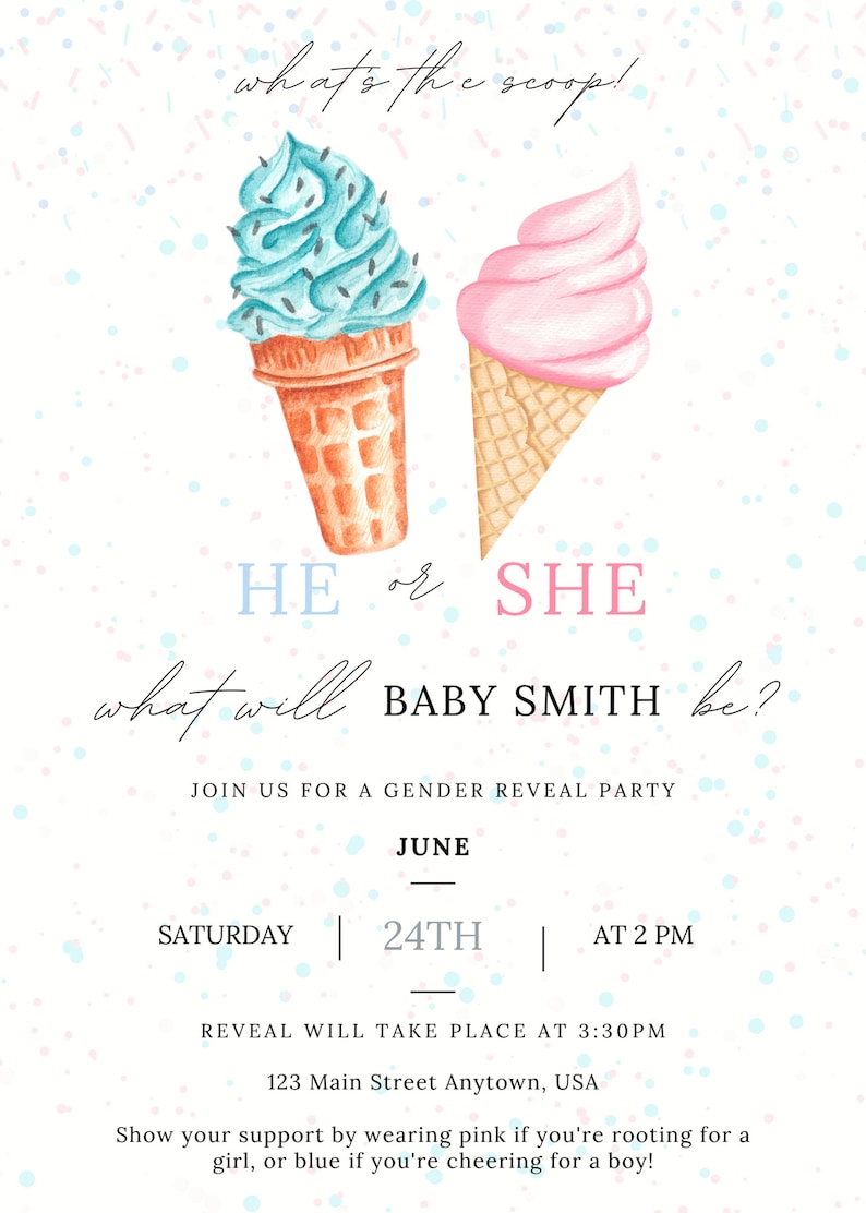 What's the Scoop Gender Reveal, Ice Cream Themed Gender Reveal ...