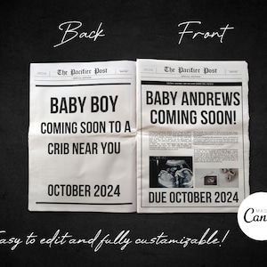 Large Pregnancy Reveal Newspaper Template, Customizable Canva Baby ...