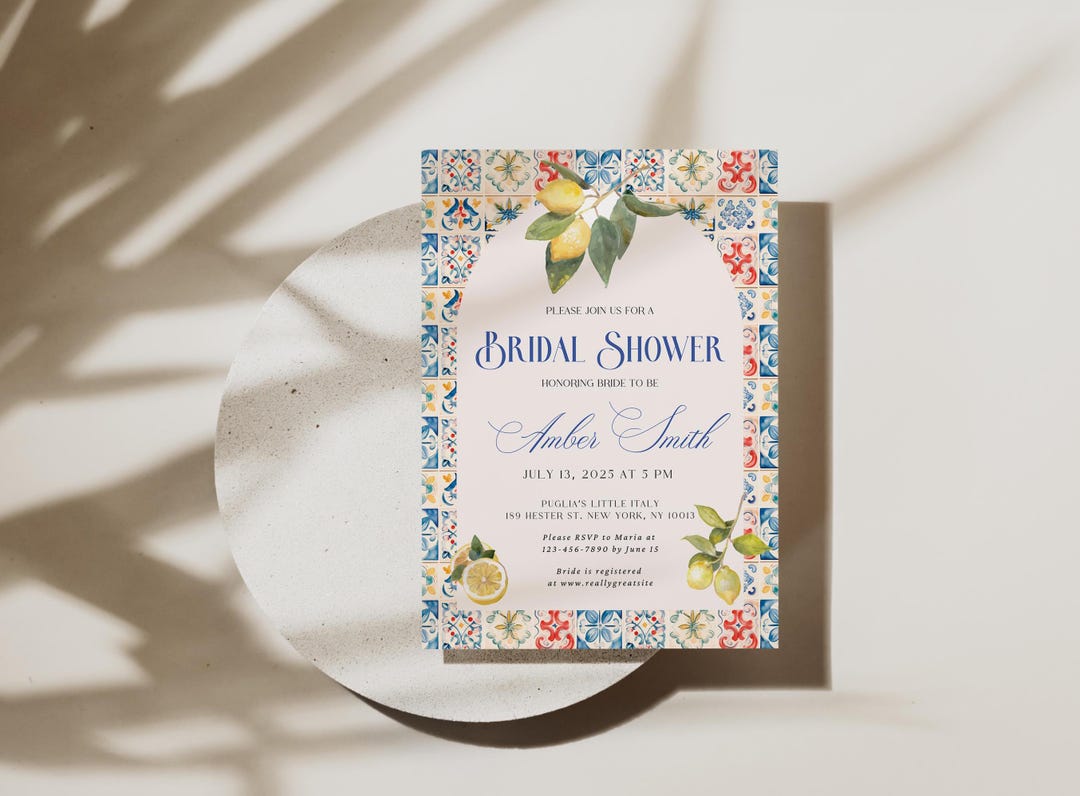 Mediterranean Bridal Shower Invitation, Editable Lemon Italian Citrus ...