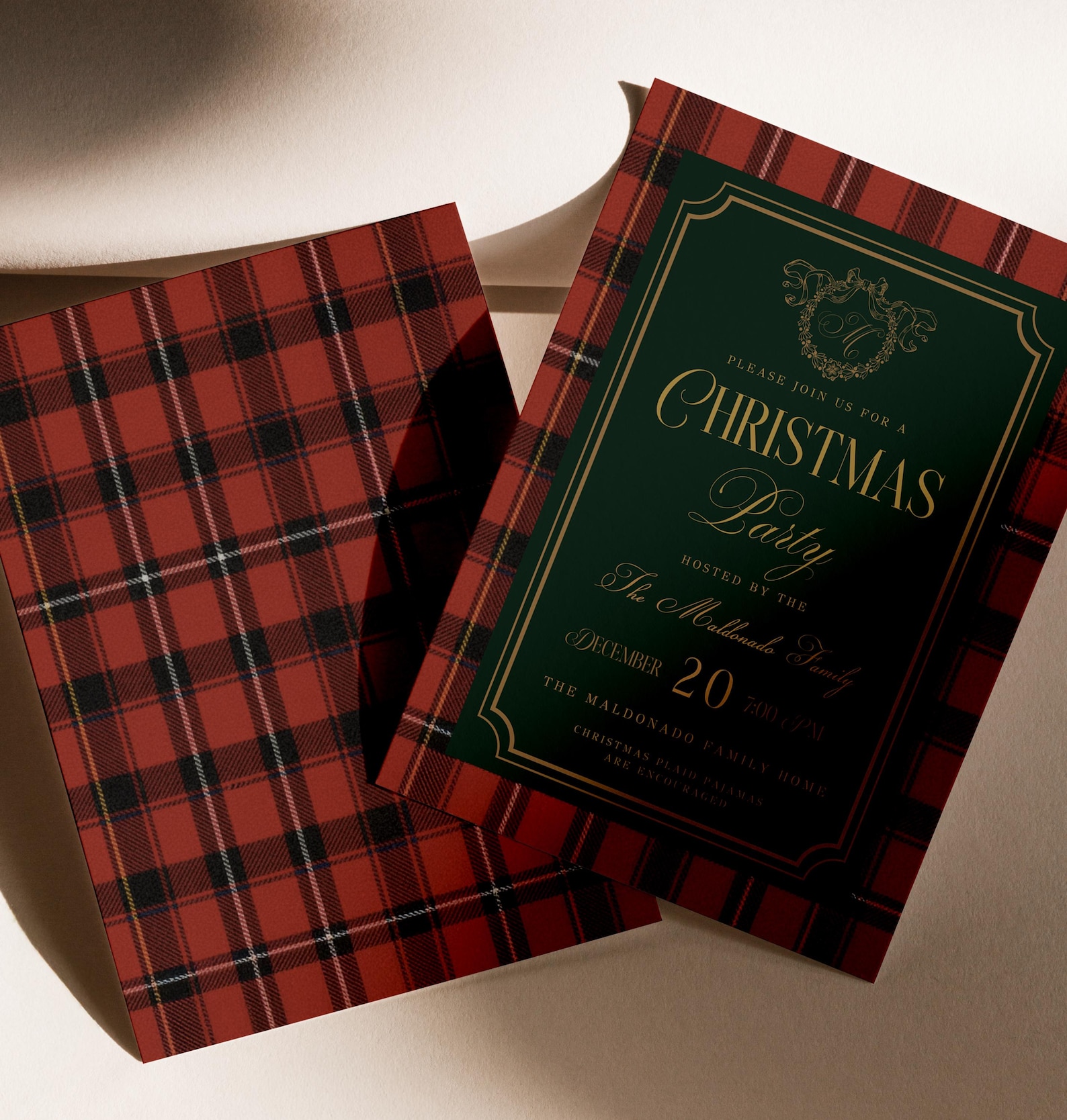 Old Money Christmas Party Invitation, Tartan Plaid Holiday Invite ...